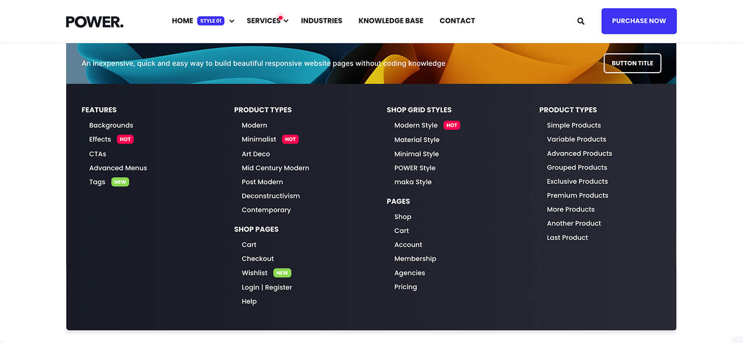 Mega Menu Design | POWER Theme Features